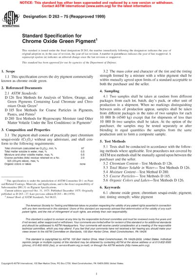 ASTM D263-75(1999) - Standard Specification for Chrome Oxide Green Pigment