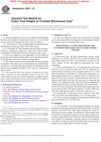ASTM D291-07 - Standard Test Method for Cubic Foot Weight of Crushed ...