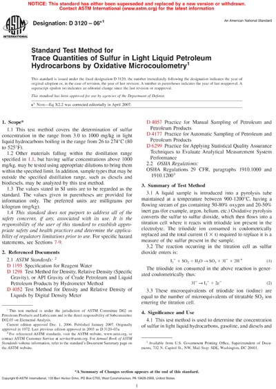 ASTM D3120-06e1 - Standard Test Method for Trace Quantities of Sulfur ...