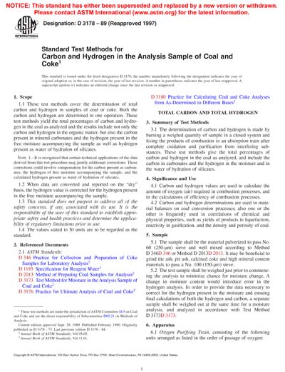 ASTM D3178-89(1997) - Standard Test Methods for Carbon and Hydrogen in ...