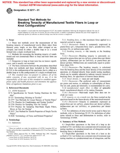 ASTM D3217-01 - Standard Test Methods for Breaking Tenacity of ...