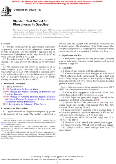 ASTM D3231-07 - Standard Test Method for Phosphorus in Gasoline