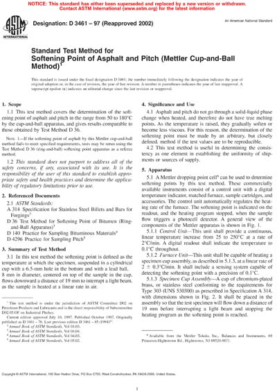 ASTM D3461-97(2002) - Standard Test Method for Softening Point of ...