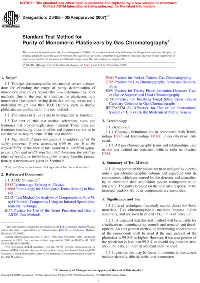 ASTM D3465-00(2007)e1 - Standard Test Method for Purity of Monomeric ...