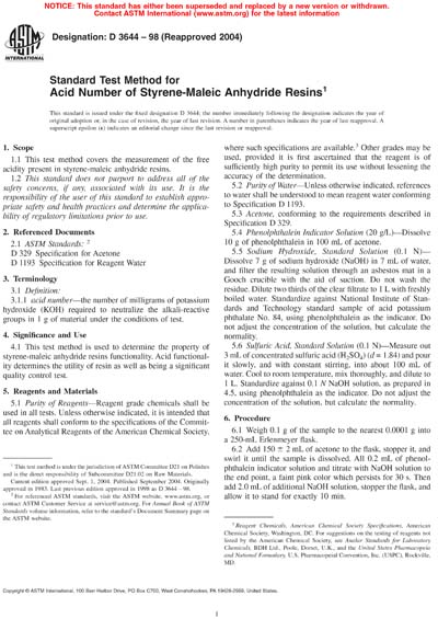 ASTM D3644-98(2004) - Standard Test Method for Acid Number of Styrene ...