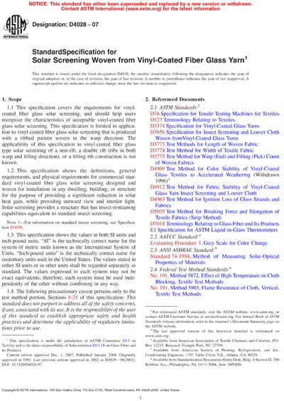 ASTM D4028-07 - Standard Specification for Solar Screening Woven from ...