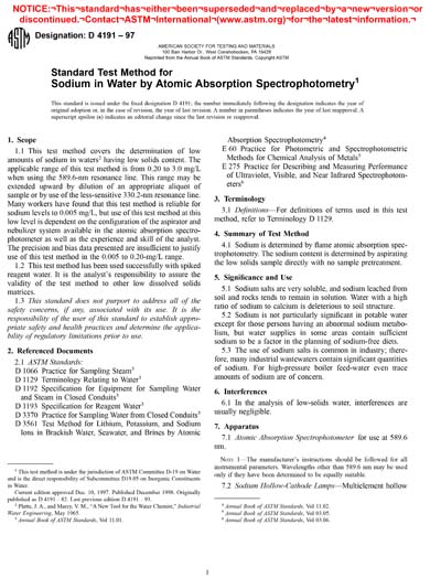 ASTM D4191-97 - Standard Test Method for Sodium in Water by Atomic ...