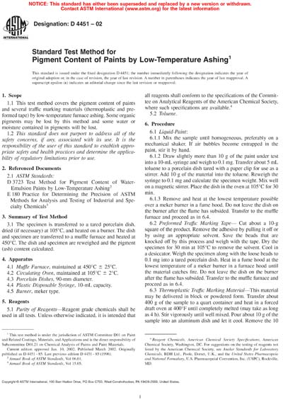 ASTM D4451-02 - Standard Test Method for Pigment Content of Paints by ...