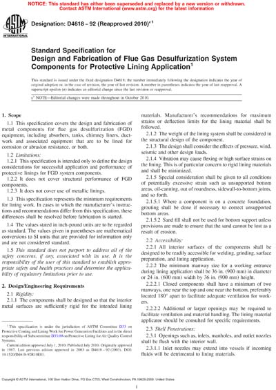 ASTM D4618-92(2010)e1 - Standard Specification for Design and ...