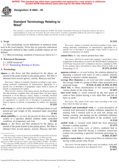 ASTM D4845-05 - Standard Terminology Relating to Wool