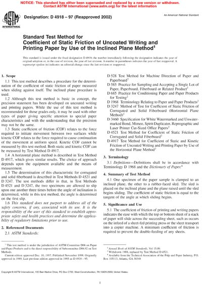 ASTM D4918-97(2002) - Standard Test Method for Coefficient of Static ...