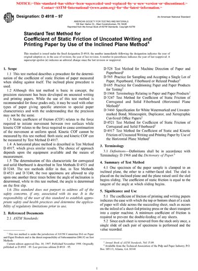 ASTM D4918-97 - Standard Test Method for Coefficient of Static Friction ...