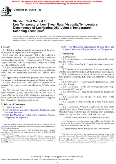 ASTM D5133-05 - Standard Test Method for Low Temperature, Low Shear ...