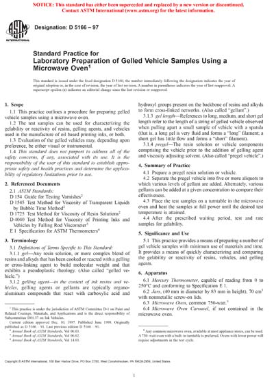 ASTM D5166-97 - Standard Practice for Laboratory Preparation of Gelled ...