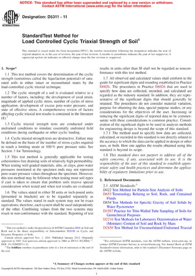 ASTM D5311-11 - Standard Test Method for Load Controlled Cyclic ...