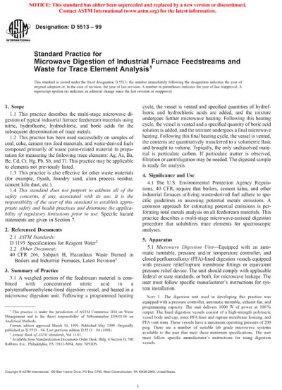 ASTM D5513-99 - Standard Practice for Microwave Digestion of Industrial ...