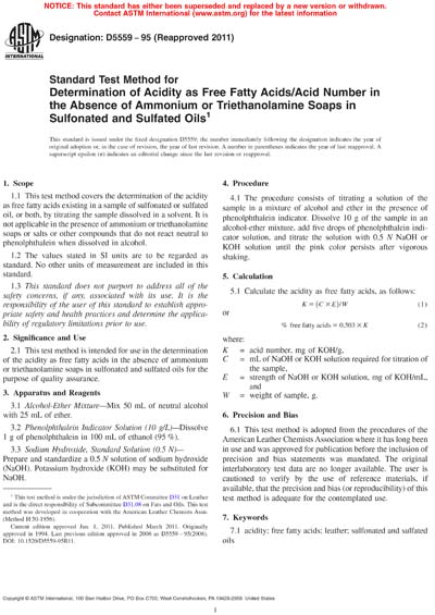 ASTM D5559-95(2011) - Standard Test Method for Determination of Acidity ...