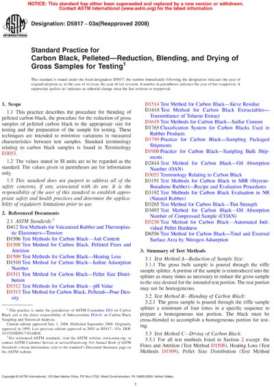 ASTM D5817-03a(2008) - Standard Practice for Carbon Black, Pelleted ...