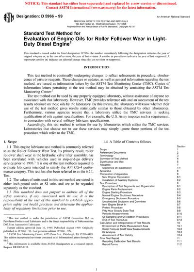 ASTM D5966-99 - Standard Test Method for Evaluation of Engine Oils for ...