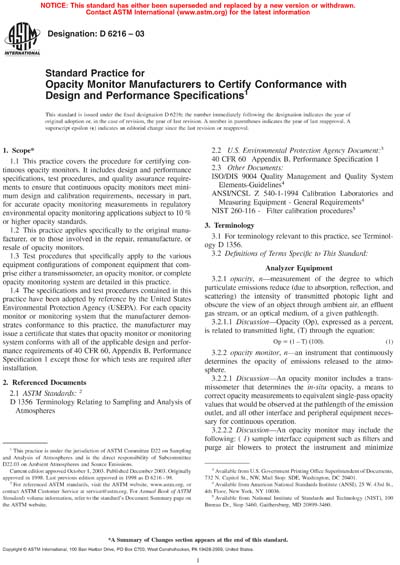 ASTM D6216-03 - Standard Practice for Opacity Monitor Manufacturers to ...
