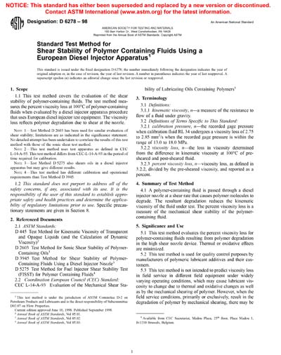 ASTM D6278-98 - Standard Test Method for Shear Stability of Polymer ...