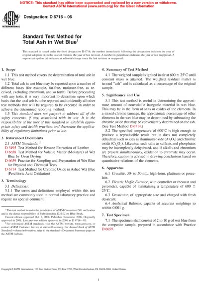 ASTM D6716-06 - Standard Test Method for Total Ash in Wet Blue