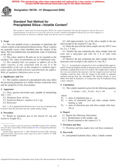 ASTM D6738-01(2006) - Standard Test Method for Precipitated Silica ...