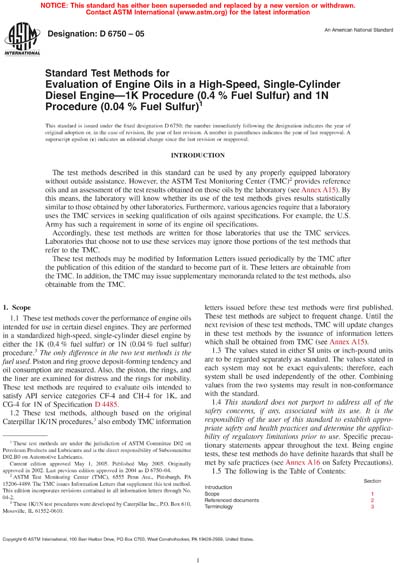 ASTM D6750-05 - Standard Test Methods for Evaluation of Engine Oils in ...