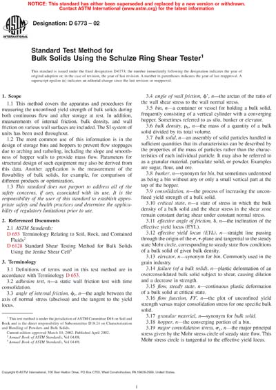 ASTM D6773-02 - Standard Shear Test Method for Bulk Solids Using the ...