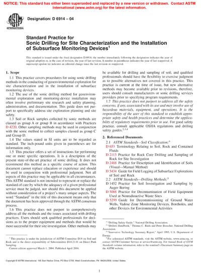 ASTM D6914-04 - Standard Practice for Sonic Drilling for Site ...