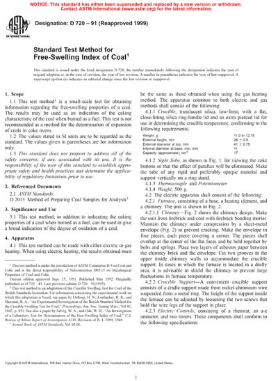 ASTM D720-91(1999) - Standard Test Method for Free-Swelling Index of Coal