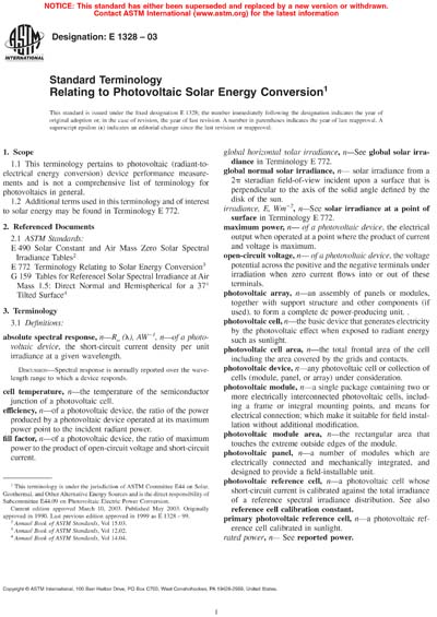 ASTM E1328-03 - Standard Terminology Relating to Photovoltaic Solar ...