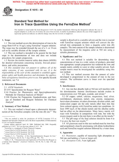 ASTM E1615-00 - Standard Test Method for Iron in Trace Quantities Using ...