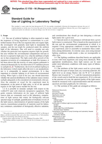 ASTM E1733-95(2002) - Standard Guide for Use of Lighting in Laboratory ...