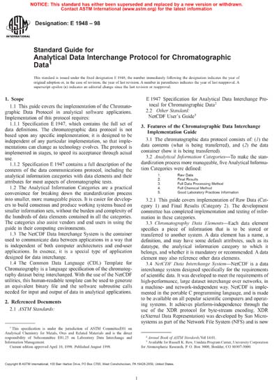 ASTM E1948-98 - Standard Guide for Analytical Data Interchange Protocol ...