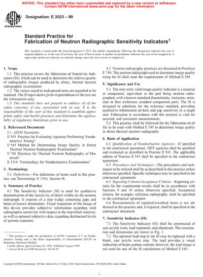 ASTM E2023-99 - Standard Practice for Fabrication of Neutron ...
