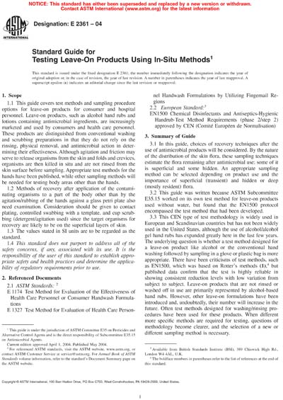 ASTM E2361-04 - Standard Guide for Testing Leave-On Products Using In ...