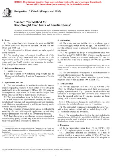 ASTM E436-91(1997) - Standard Test Method for Drop-Weight Tear Tests of ...