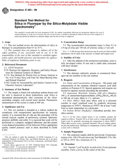ASTM E463-98 - Standard Test Method for Silica in Fluorspar by the ...