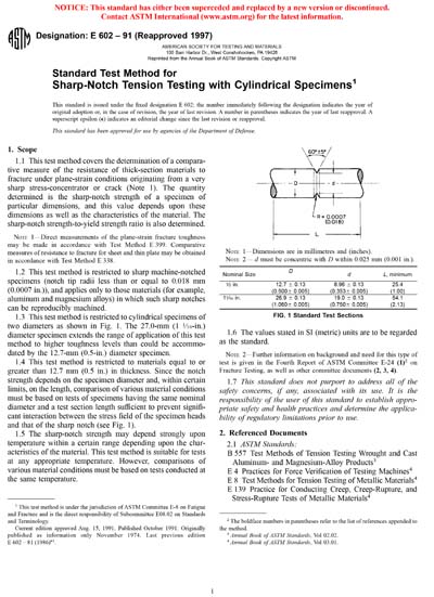ASTM E602-91(1997) - Standard Test Method for Sharp-Notch Tension ...