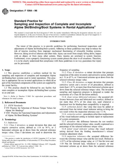 ASTM F1064-96 - Standard Practice for Sampling and Inspection of ...