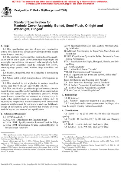 ASTM F1144-98(2003) - Standard Specification for Manhole Cover Assembly ...