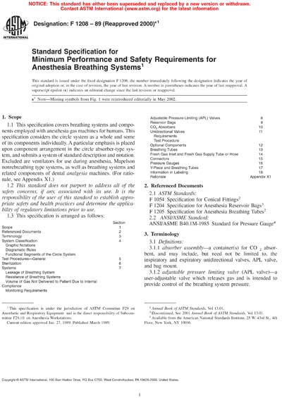 ASTM F1208-89(2000)e1 - Standard Specification for Minimum Performance ...