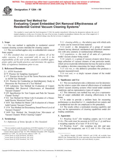 ASTM F1284-99 - Standard Test Method for Evaluating Carpet Embedded ...