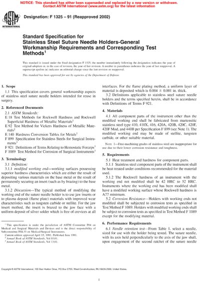 ASTM F1325-91(2002) - Standard Specification for Stainless Steel Suture ...