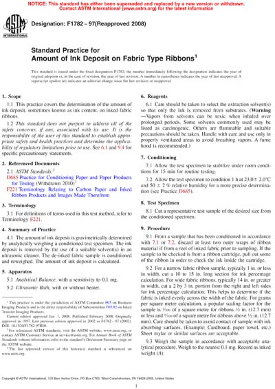 ASTM F1782-97(2008) - Standard Practice for Amount of Ink Deposit on ...