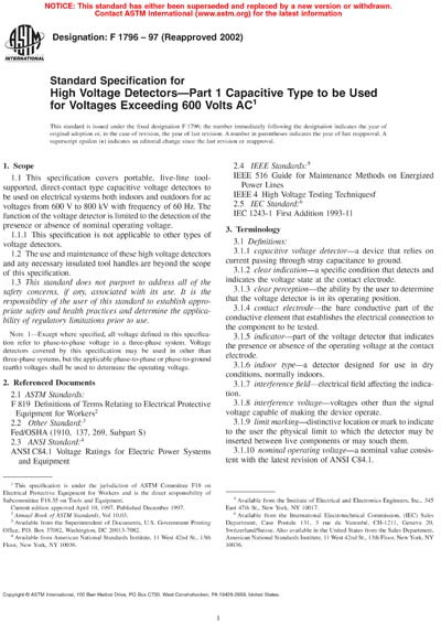 ASTM F1796-97(2002) - Standard Specification for High Voltage Detectors ...