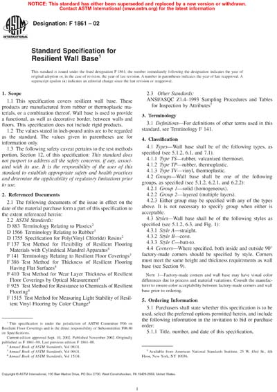 ASTM F1861-02 - Standard Specification for Resilient Wall Base