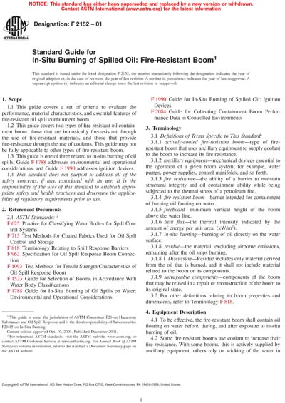 ASTM F2152-01 - Standard Guide for In-Situ Burning of Spilled Oil: Fire ...