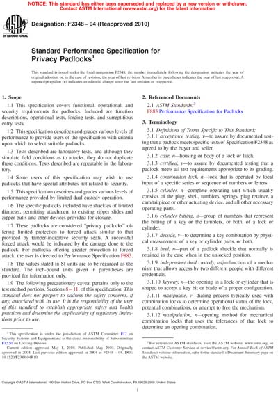 ASTM F2348-04(2010) - Standard Performance Specification for Privacy ...